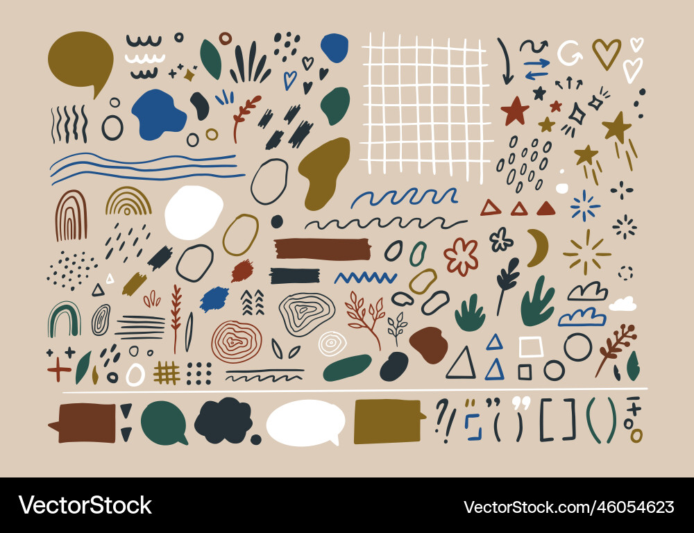 Doodle shapes big set hand drawn flat Royalty Free Vector