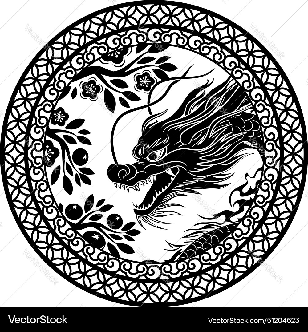 Dragon with flowers and ornamental design Vector Image