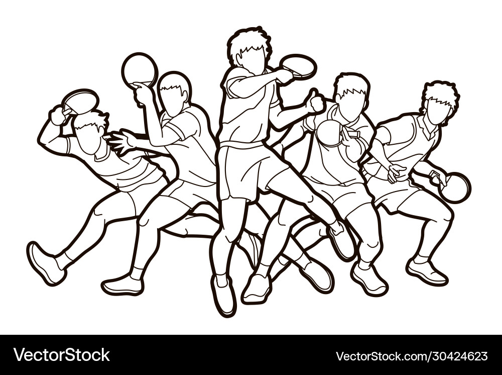 Group ping pong players table tennis Royalty Free Vector