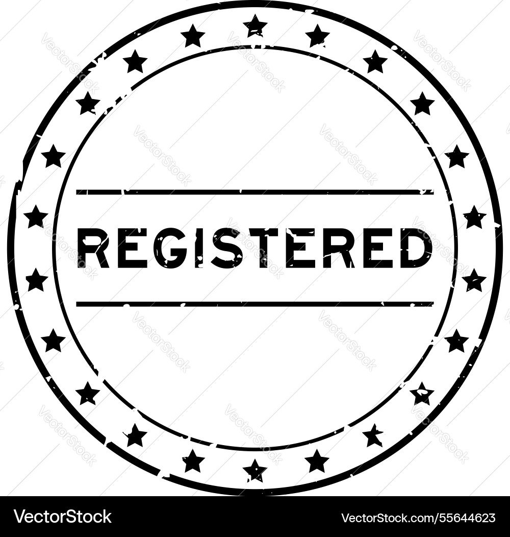 Grunge black registered word round rubber seal Vector Image