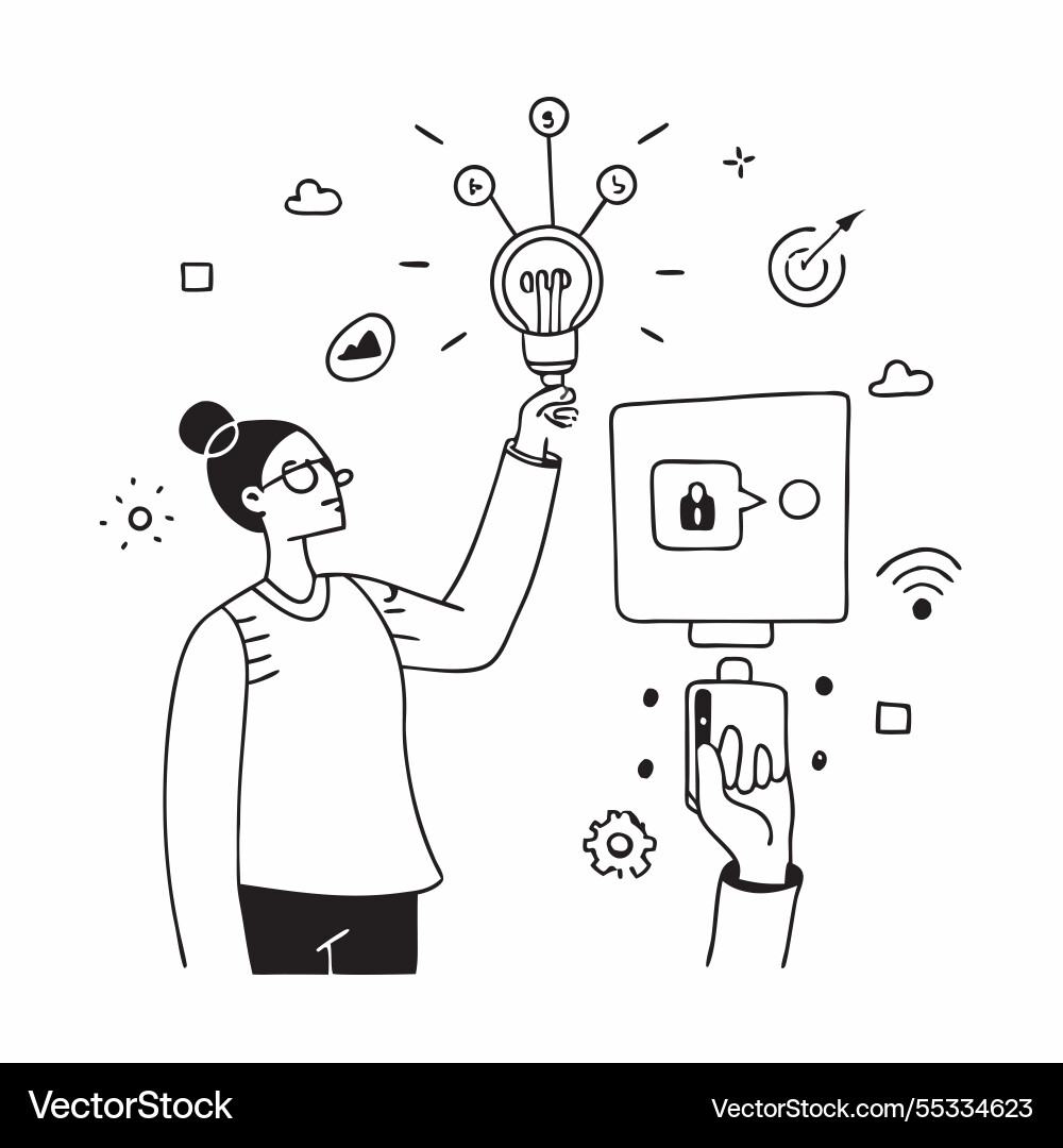 Person with smart home device and tech overlay Vector Image