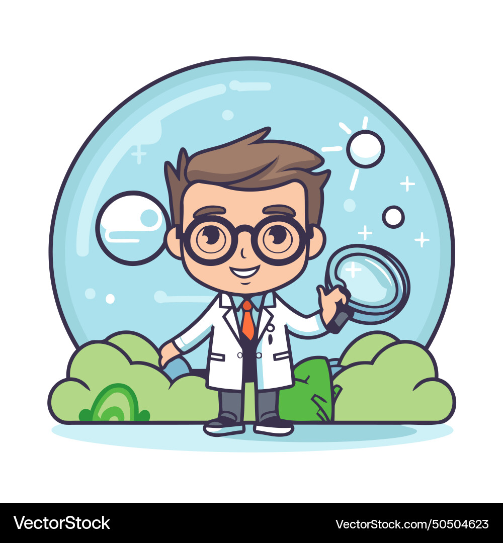 Scientist with magnifying glass - character Vector Image