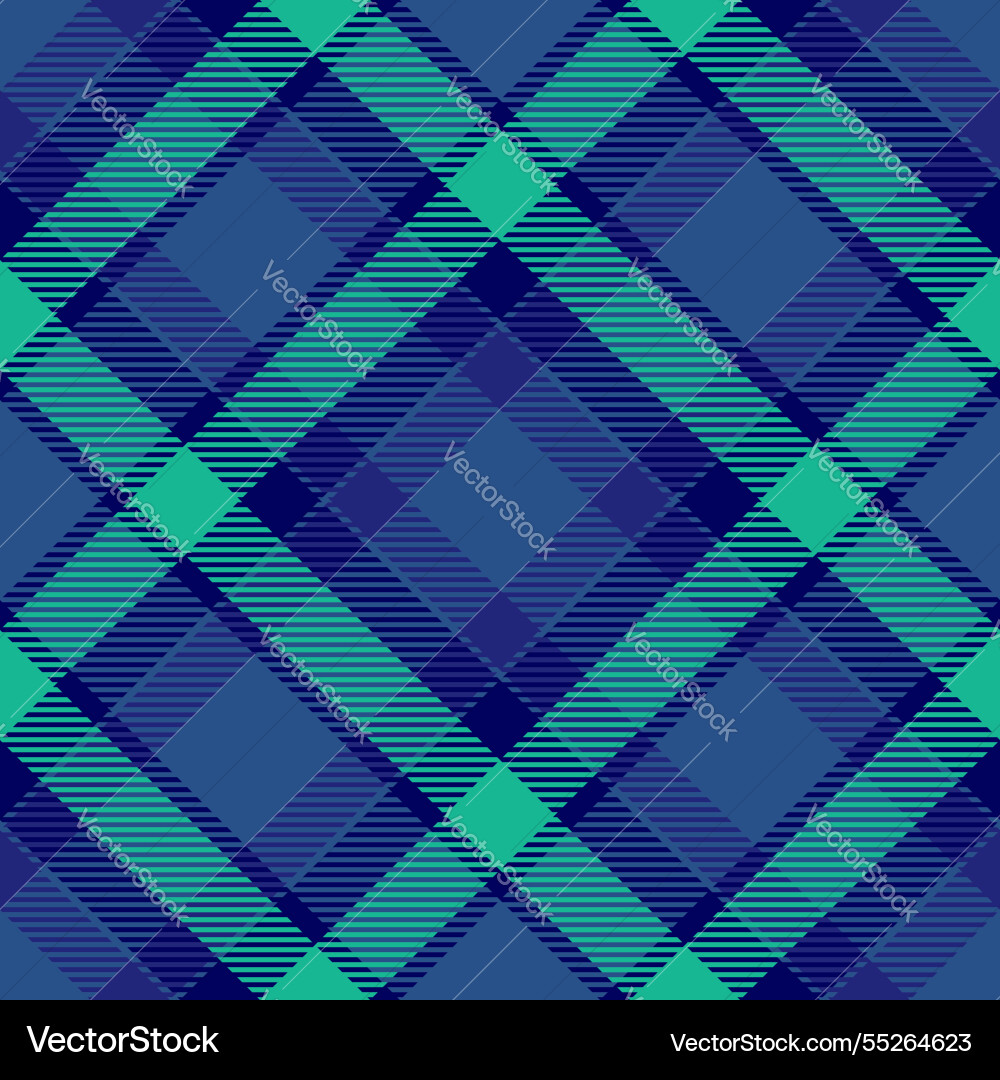 Striking diagonal plaid pattern in teal and navy Vector Image