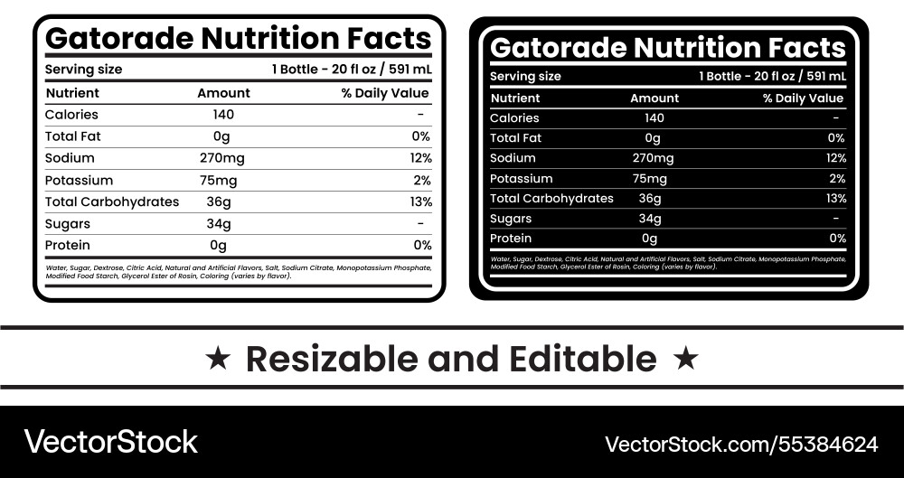 Gatorade nutrition facts label Royalty Free Vector Image