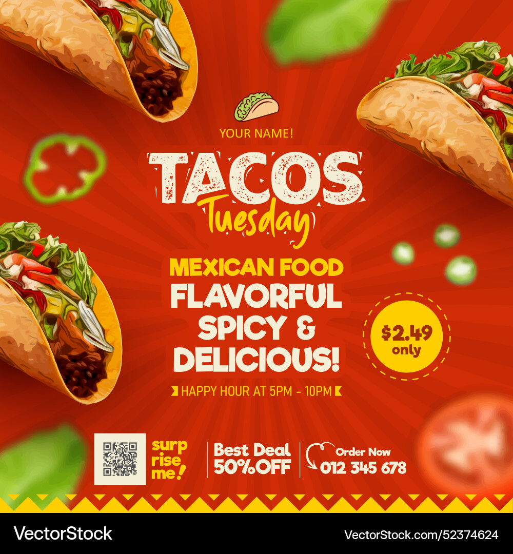 Mexican food tacos design template Royalty Free Vector Image