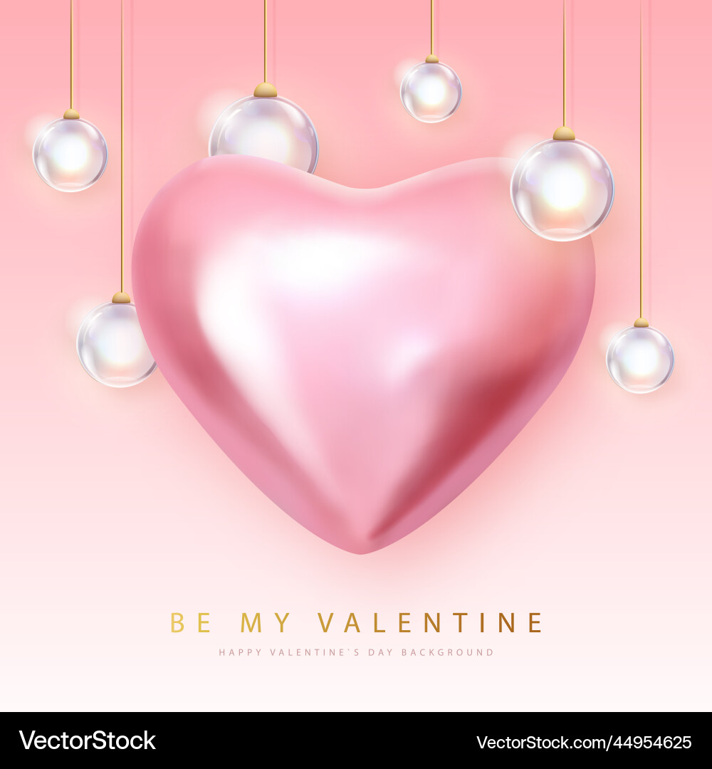 Happy valentines day poster with 3d pink heart Vector Image