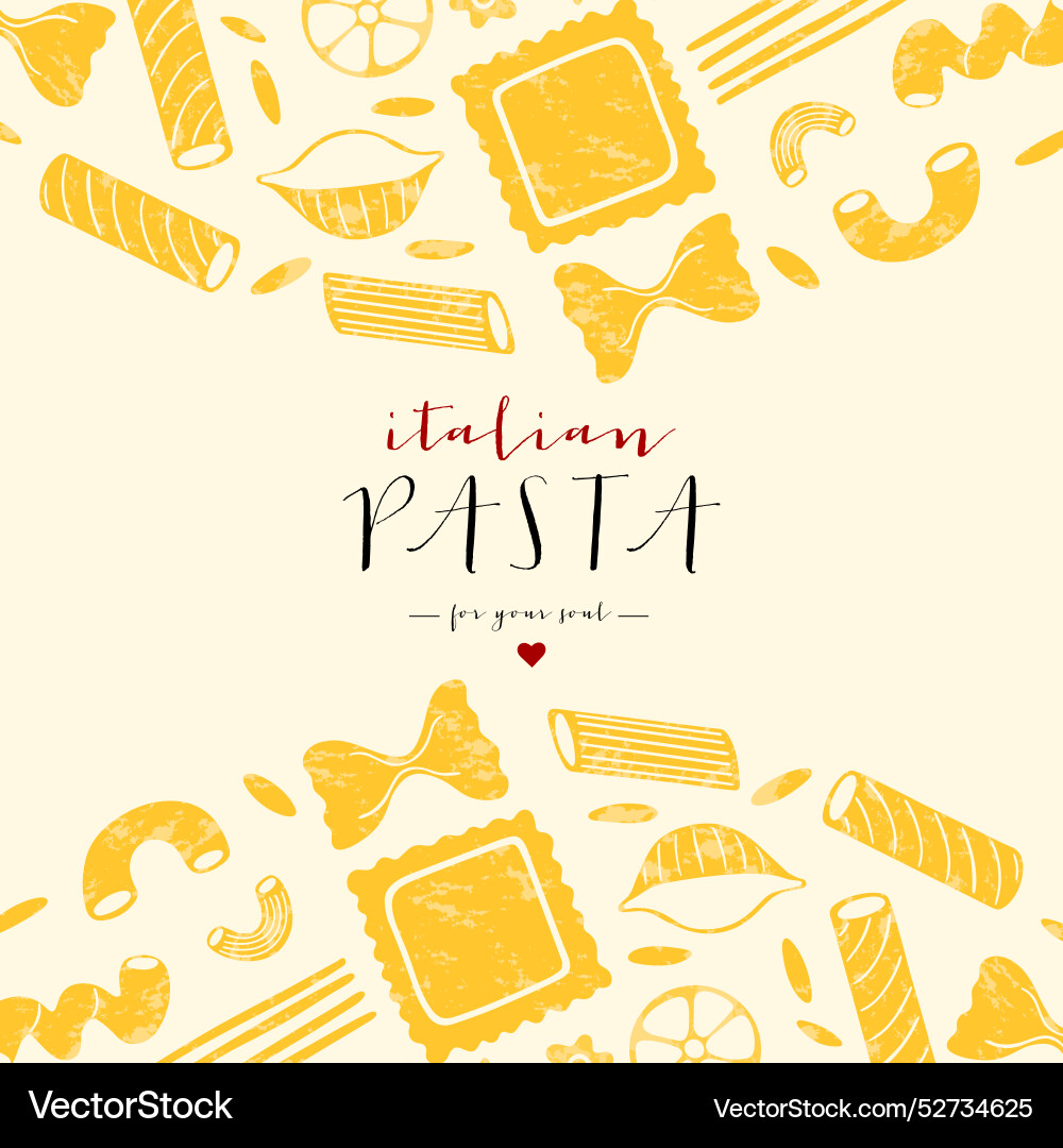 Italian pasta frame background different types Vector Image