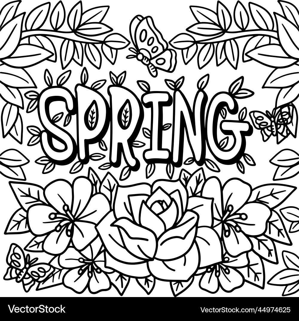 Spring butterfly flower coloring page for kids Vector Image