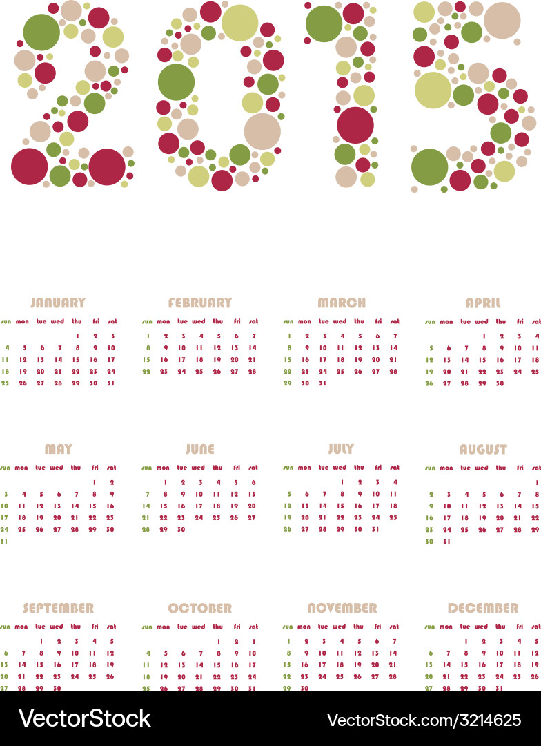 Vertical calendar 2015 Royalty Free Vector Image