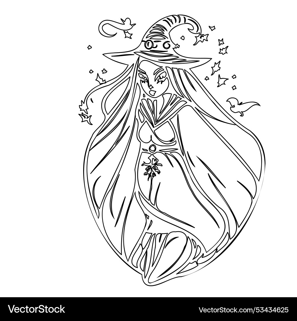 Witch outline sketch Royalty Free Vector Image