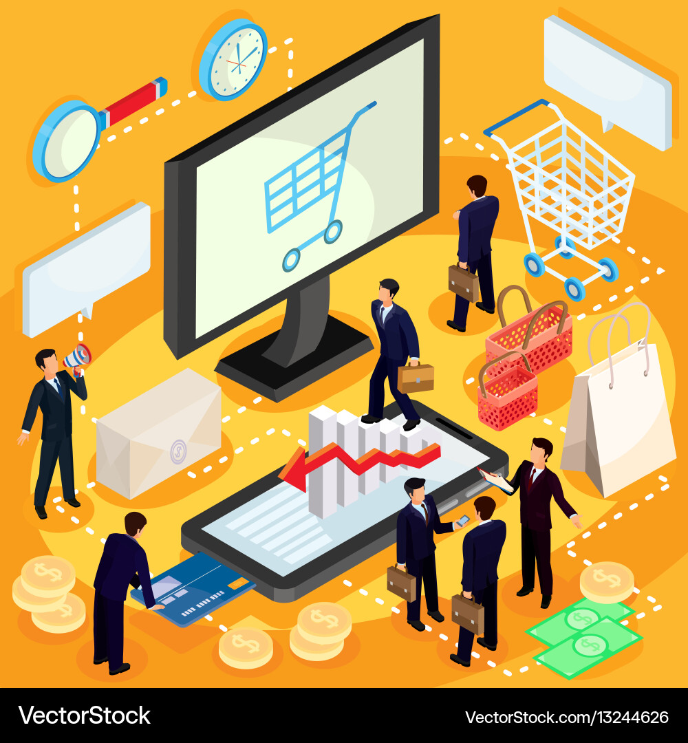 3d isometric concept of e Royalty Free Vector Image