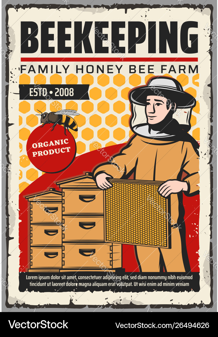 Beekeeper with honey bee honeycombs beehives Vector Image