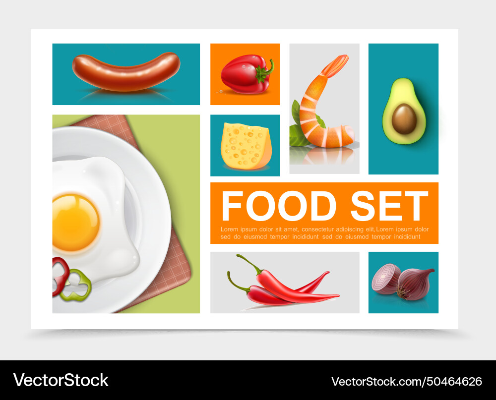 Realistic food elements collection Royalty Free Vector Image