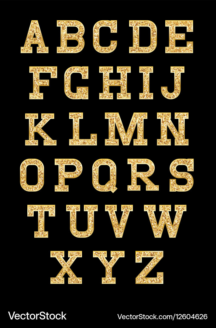 Set of stylized gold texture letters with metallic