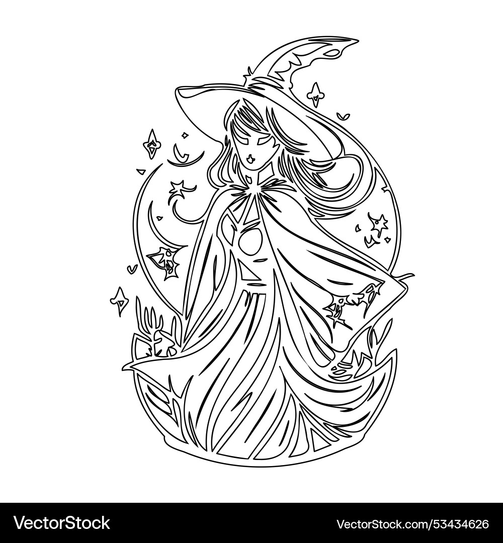 Witch outline sketch Royalty Free Vector Image
