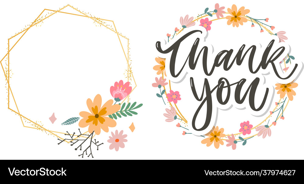 Cute danke Script-Karte Blumen Brief Text Vektorbild