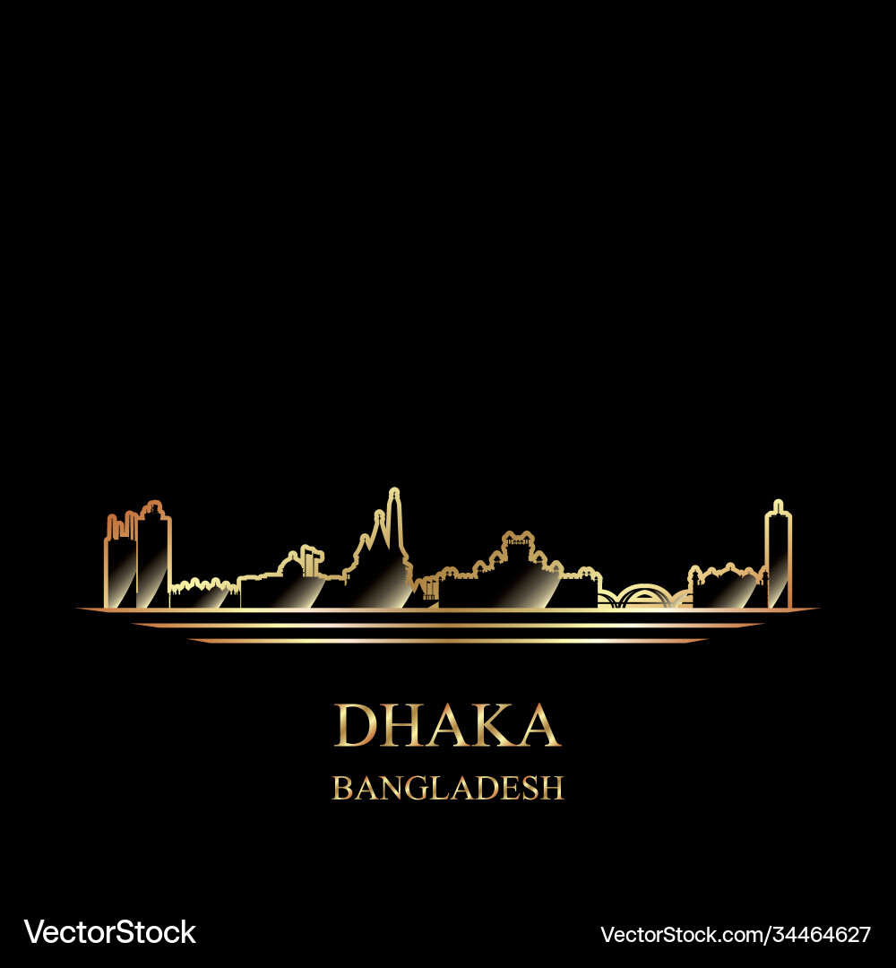 Gold silhouette dhaka on black background Vector Image