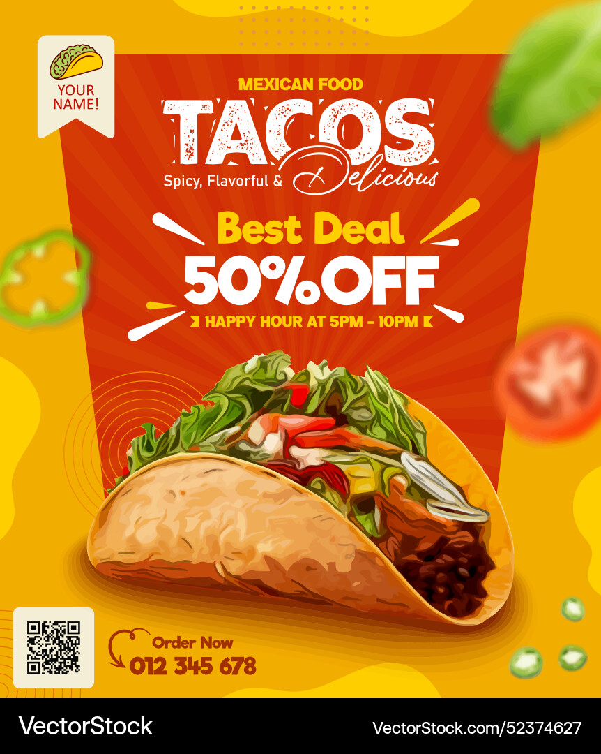 Mexican food tacos design template Royalty Free Vector Image
