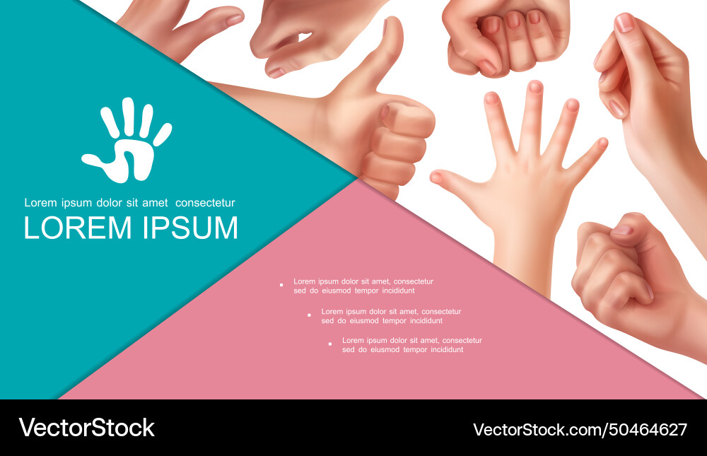 Realistic hand gestures composition Royalty Free Vector