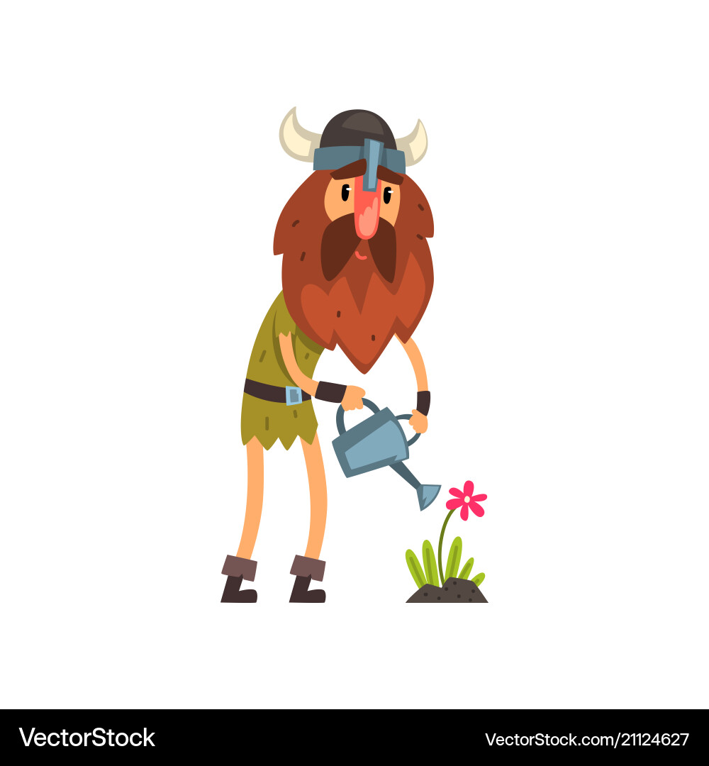 Viking Watering Flowers Royalty Free Vector Image