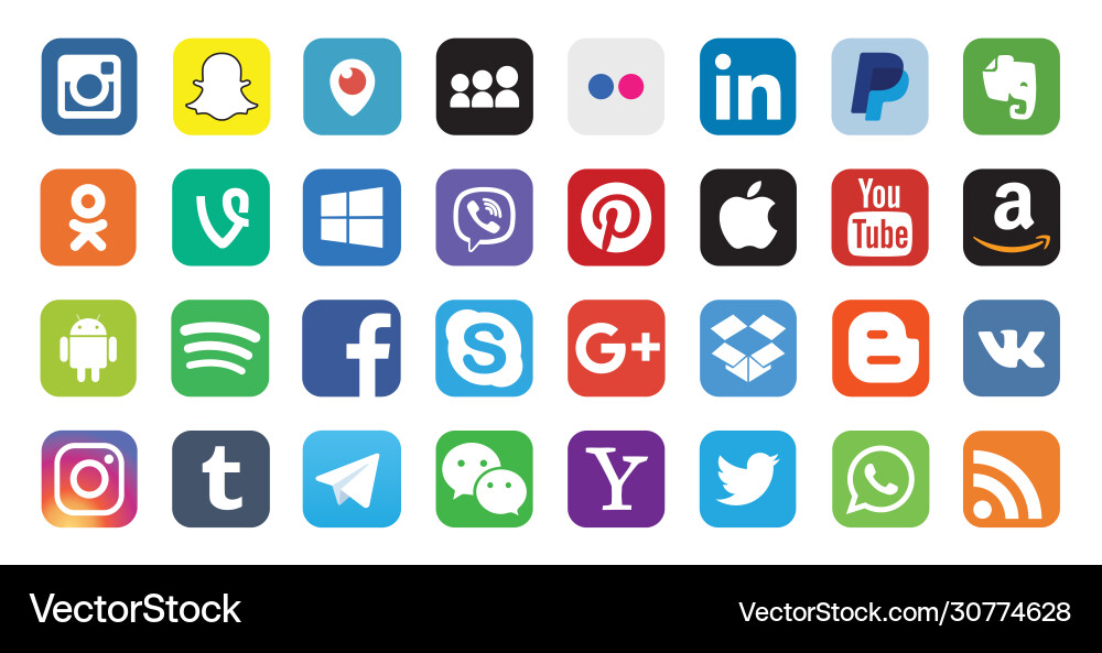 32 logos in squares with rounded corners Vector Image