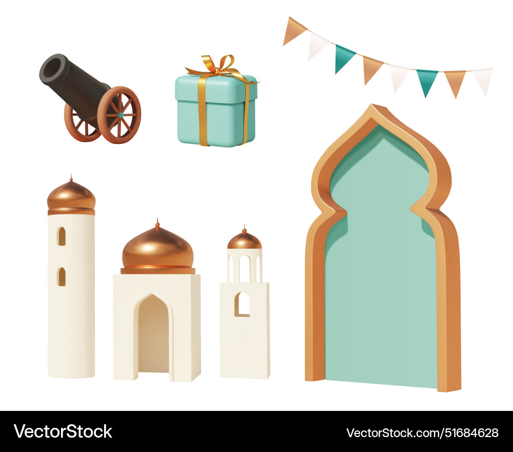 3d cartoon islamic holiday objects Royalty Free Vector Image