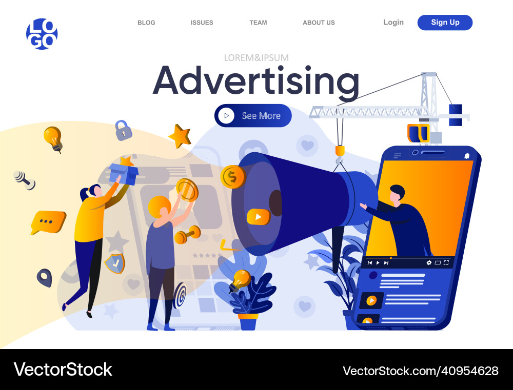 Advertising flat landing page Royalty Free Vector Image