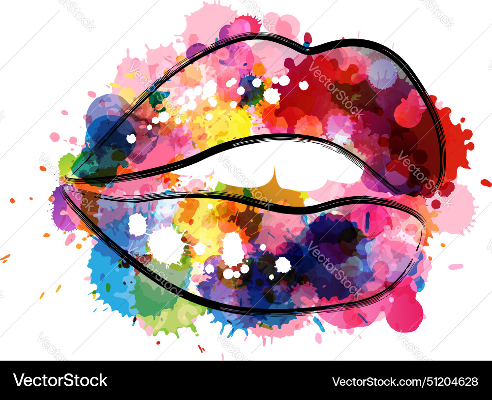 Beautiful colorful lips with rainbow paint splash Vector Image