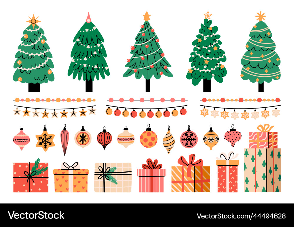 Christmas tree decoration kit cartoon flat xmas Vector Image