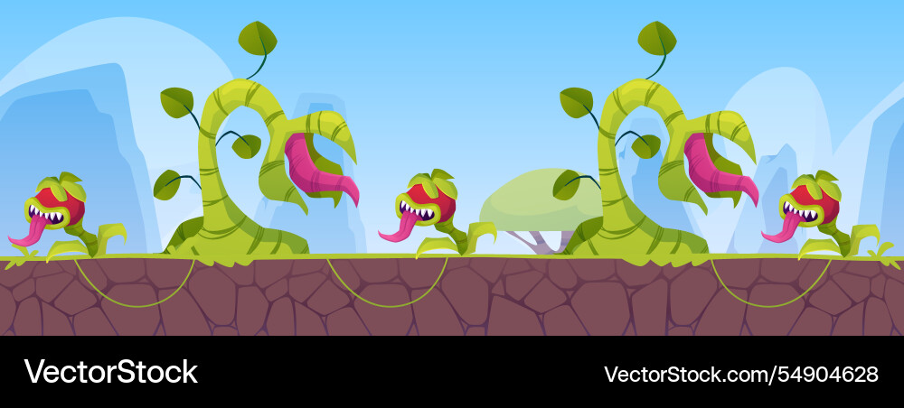 Game background with creepy flower monsters Vector Image