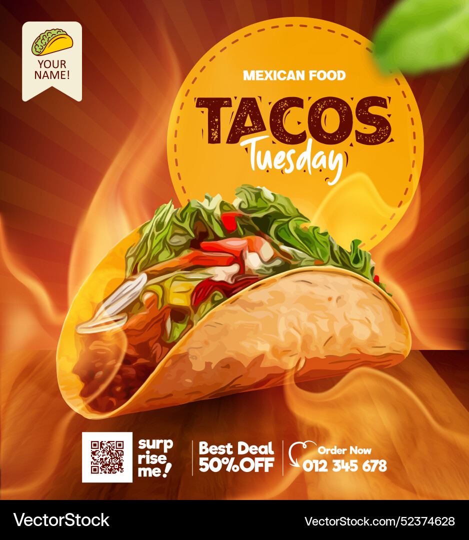 Mexican food tacos design template Royalty Free Vector Image