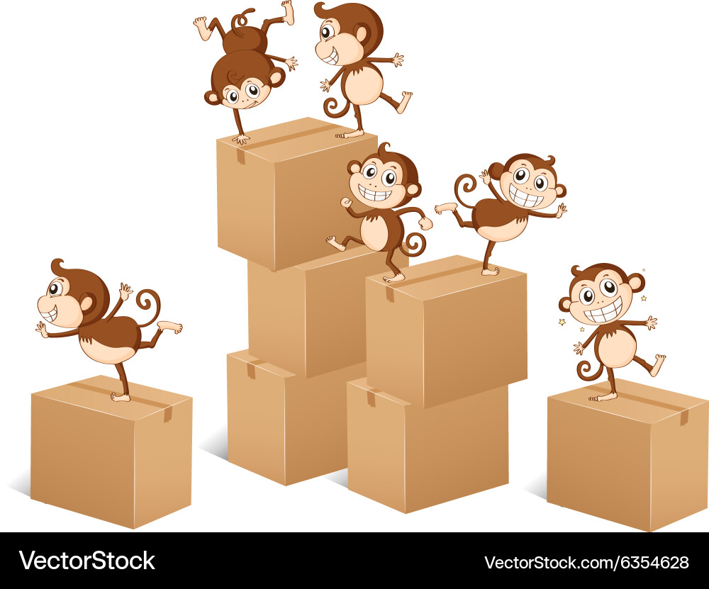 Monkeys climbing up the boxes Royalty Free Vector Image