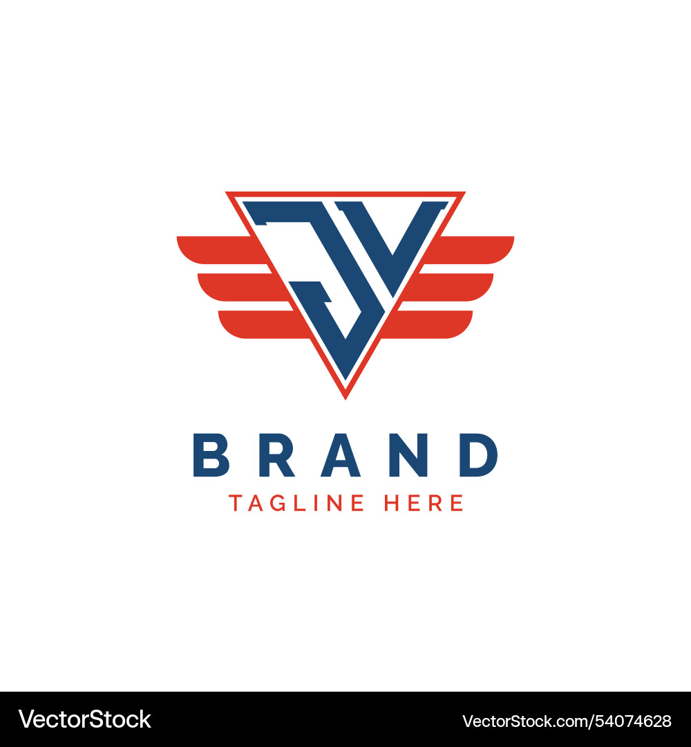 Patriotic jv logo initials letter jv winged logo Vector Image
