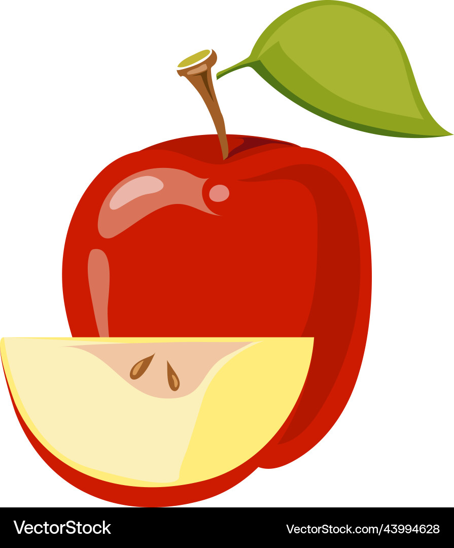Red apple with fruit slice cartoon icon Royalty Free Vector