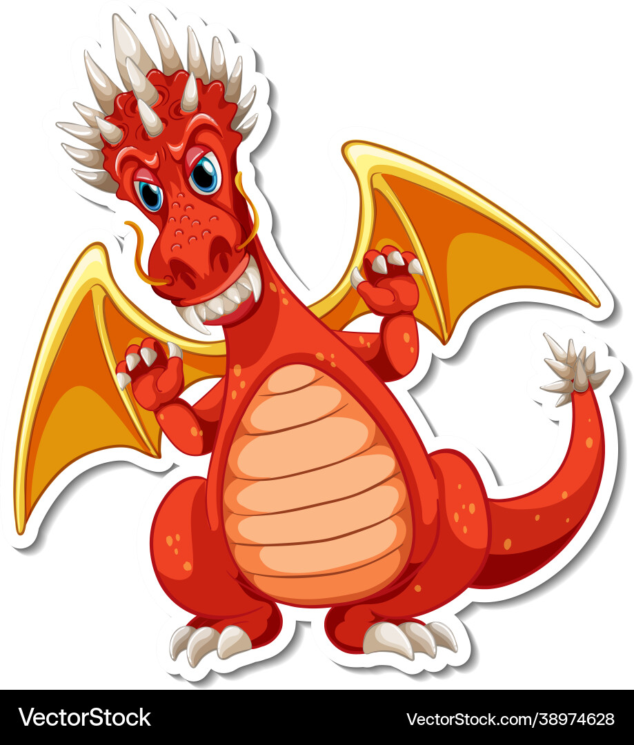 Red dragon cartoon character sticker Royalty Free Vector