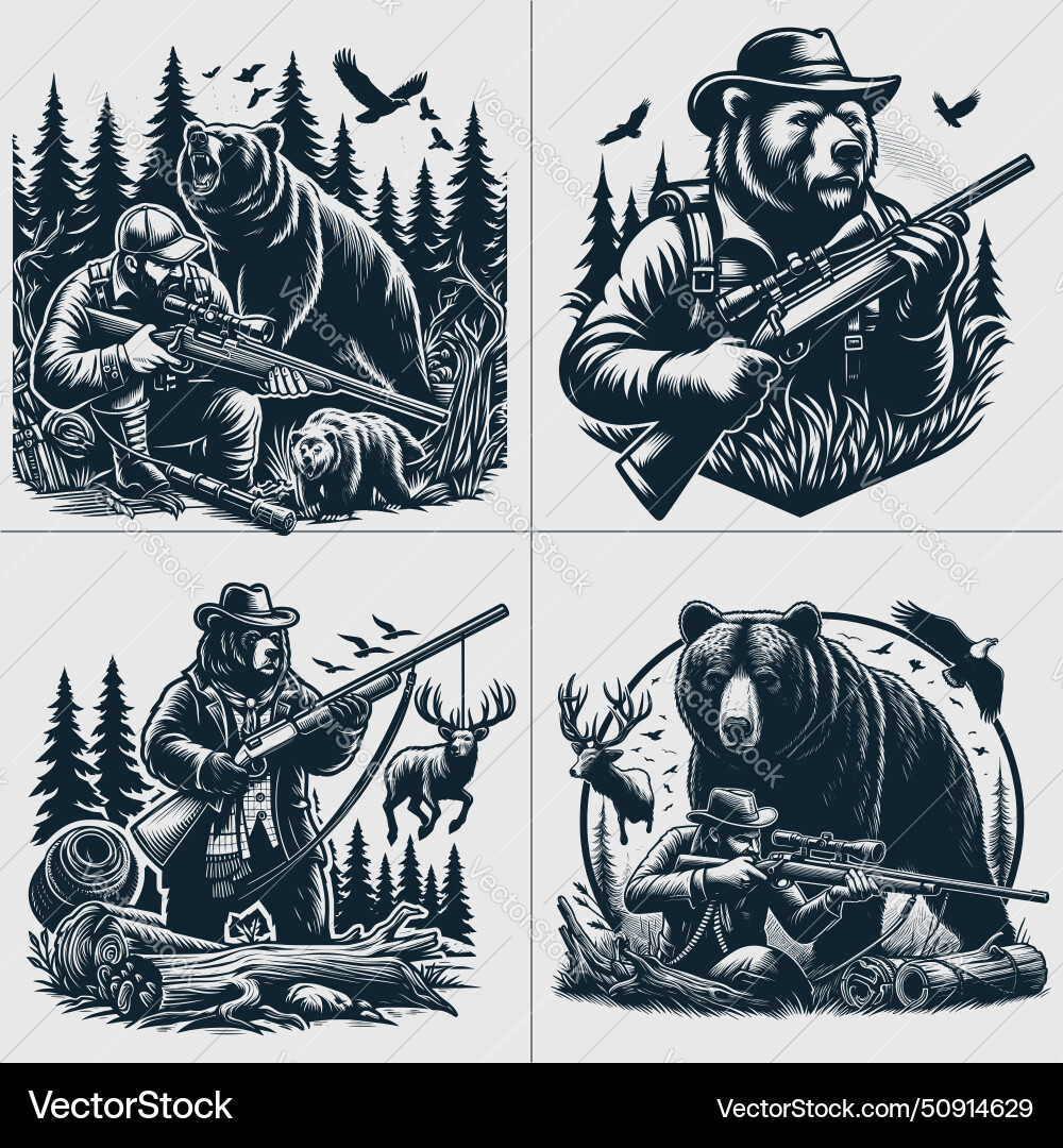 Bear hunting wild v Royalty Free Vector Image - VectorStock