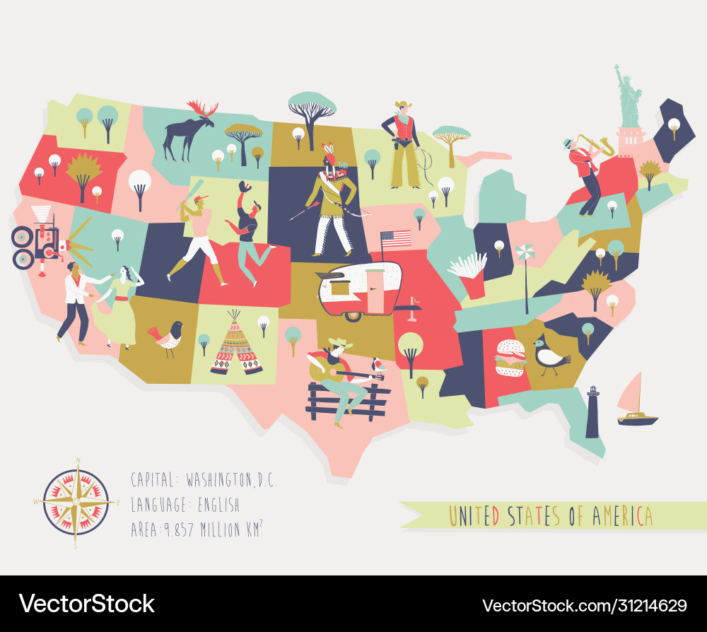 Cartoon map usa Royalty Free Vector Image - VectorStock
