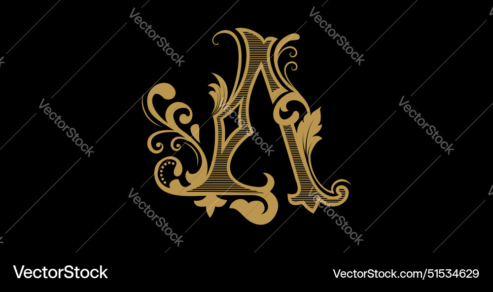 Letter a text logo with gold decorations Vector Image