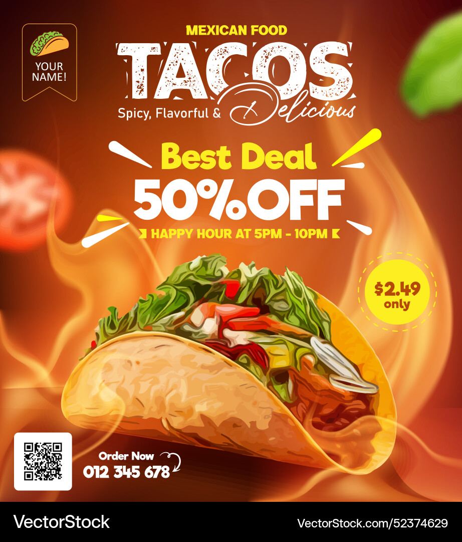 Mexican food tacos design template Royalty Free Vector Image
