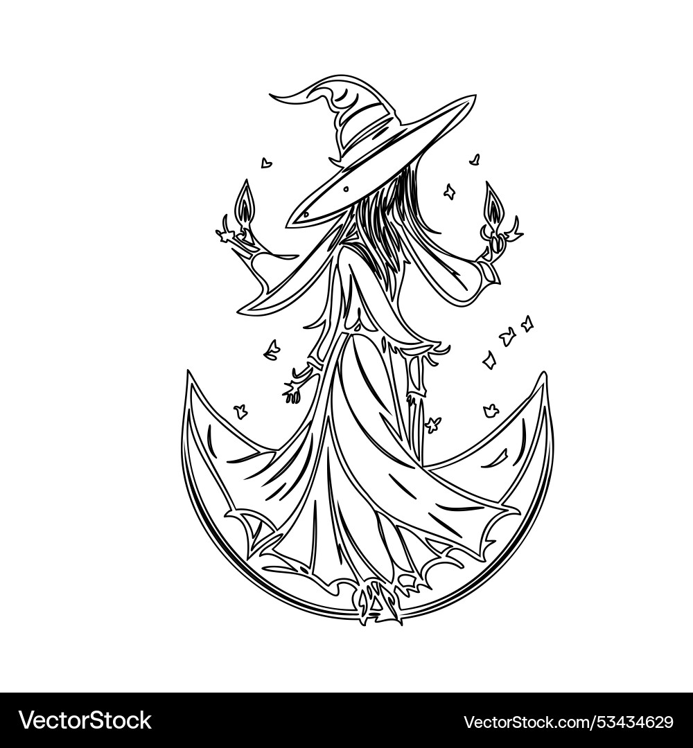 Witch outline sketch Royalty Free Vector Image