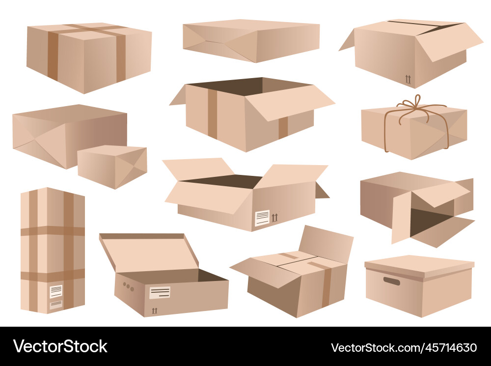 Carton boxes set graphic elements in flat design Vector Image