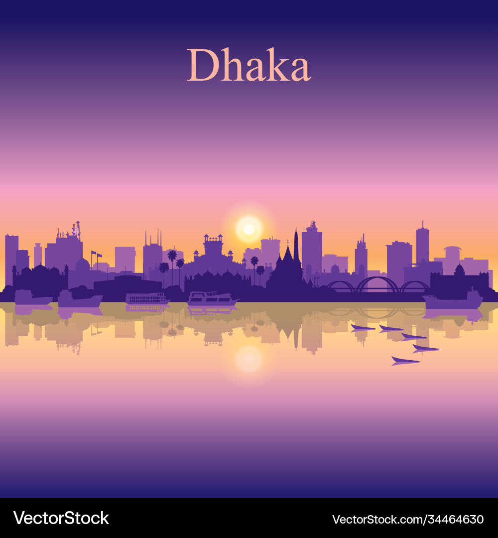 Dhaka city silhouette on sunset background Vector Image
