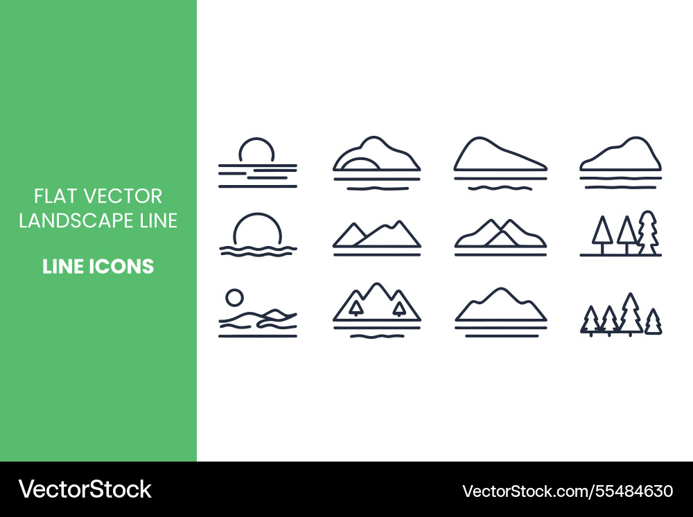 Editable landscape icons set Royalty Free Vector Image