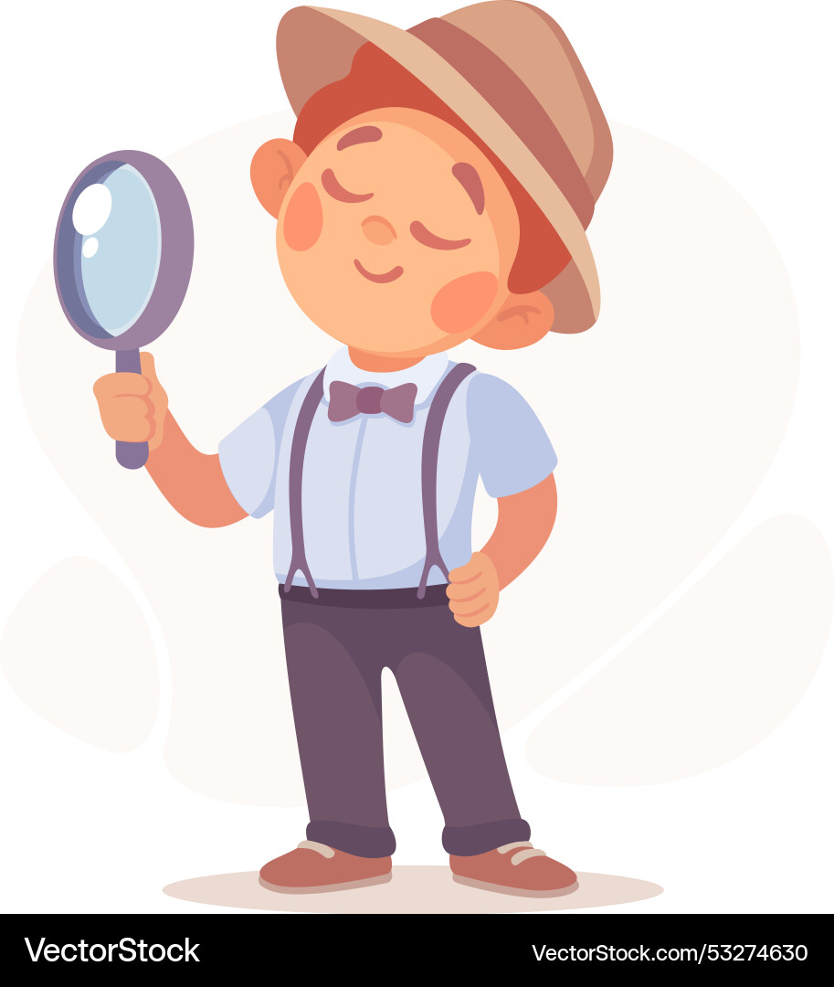 Inspecting detective boy character investigating Vector Image