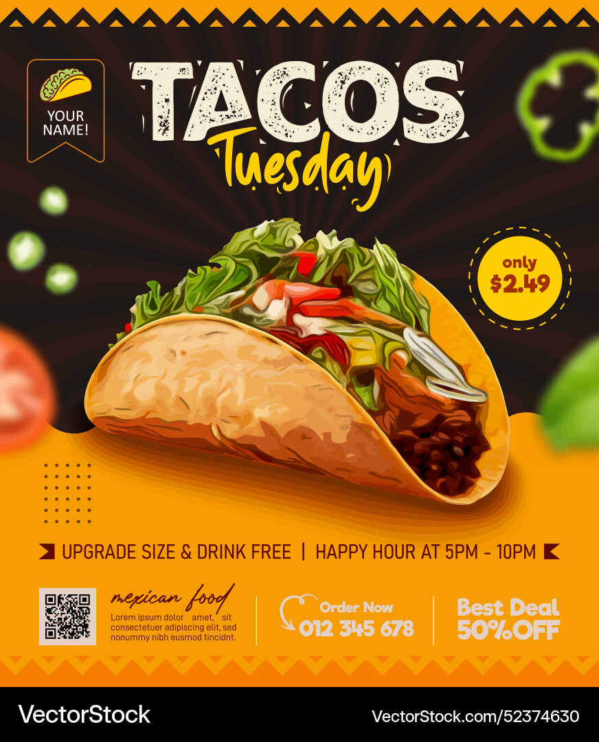 Mexican food tacos design template Royalty Free Vector Image