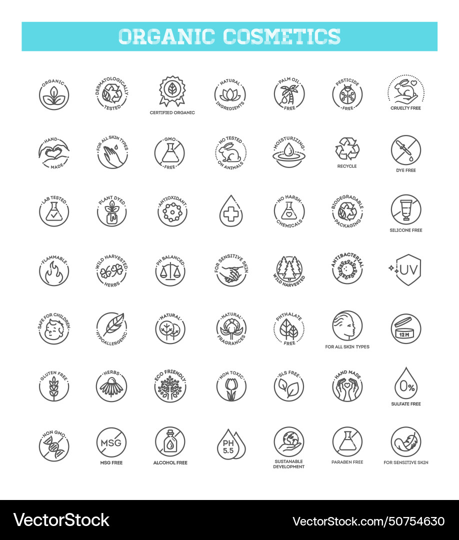 Natural organic cosmetics icons Royalty Free Vector Image