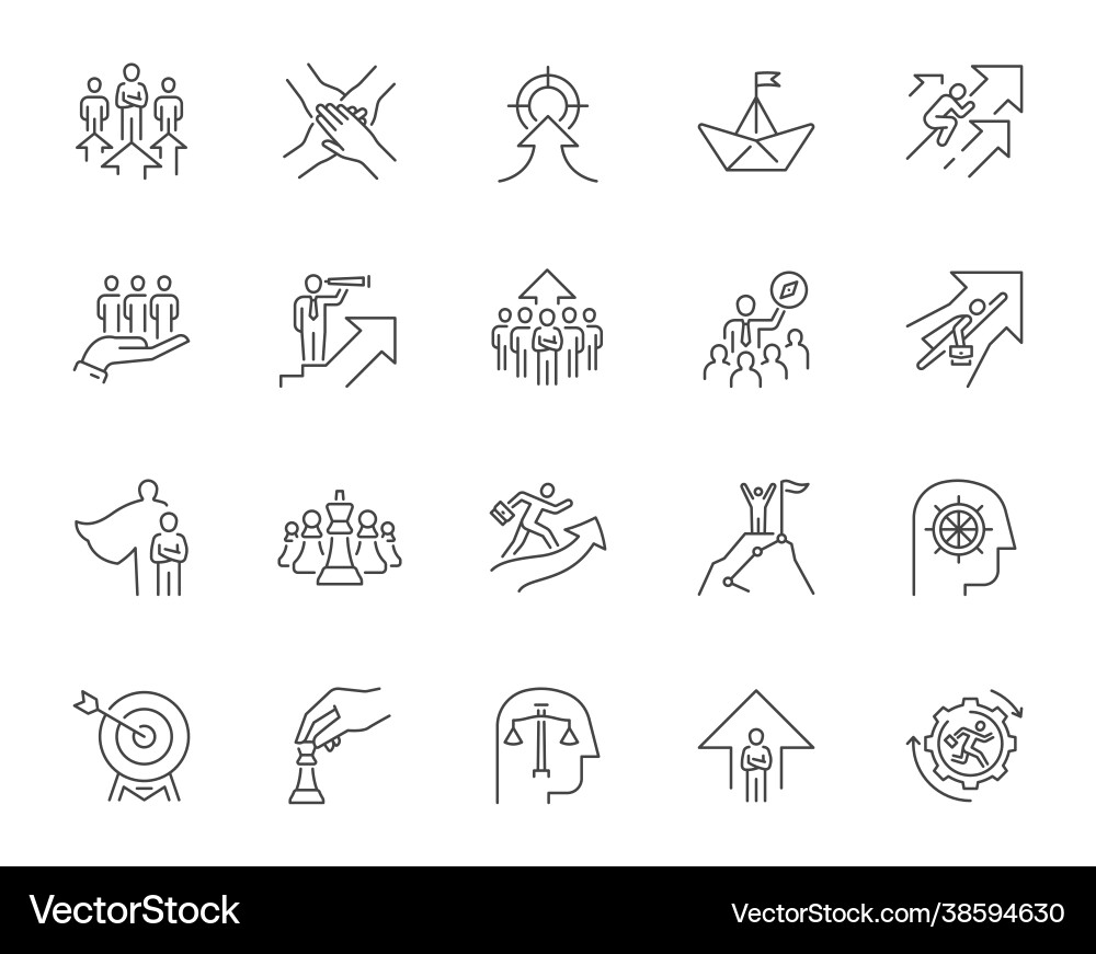 Set leadership concept line icons Royalty Free Vector Image