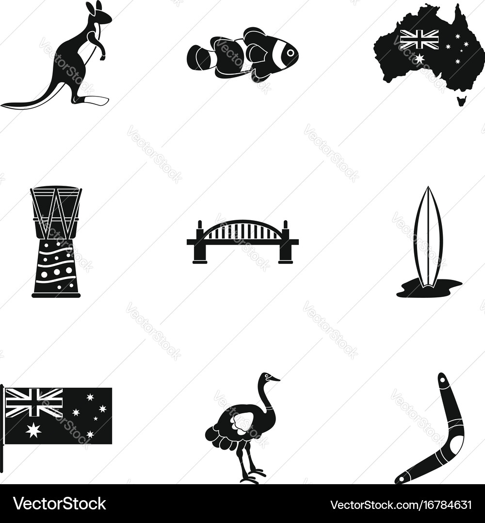 Australia icon set simple style Royalty Free Vector Image