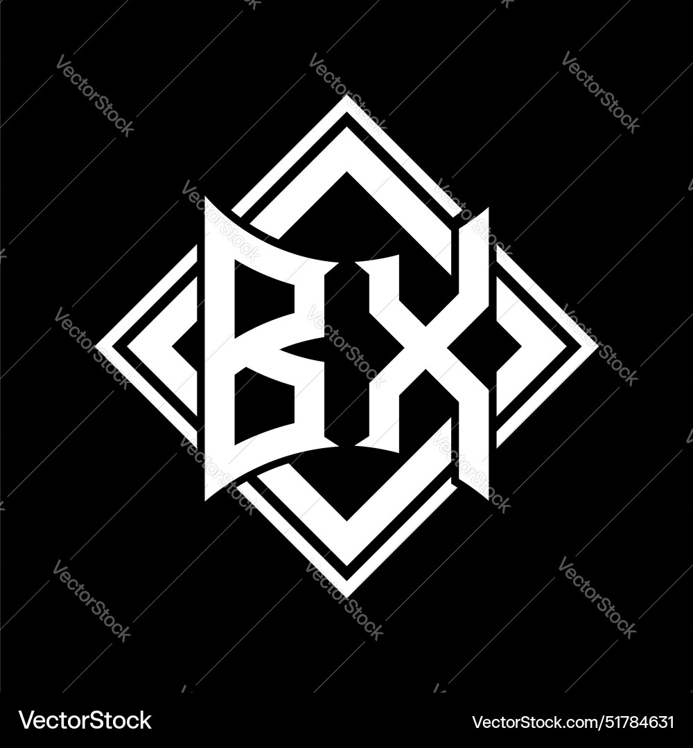 Bx letter logo abstract shield shape with square Vector Image