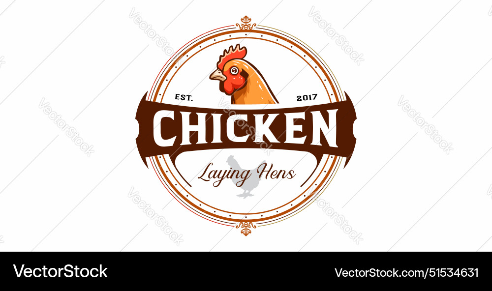 Chicken head logo with emblem frame and decorative